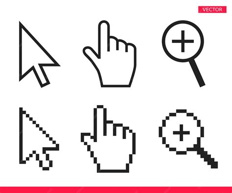 Premium Vector Black And White Arrow Hand And Magnifier Mouse Cursor Icons Vector Illustration