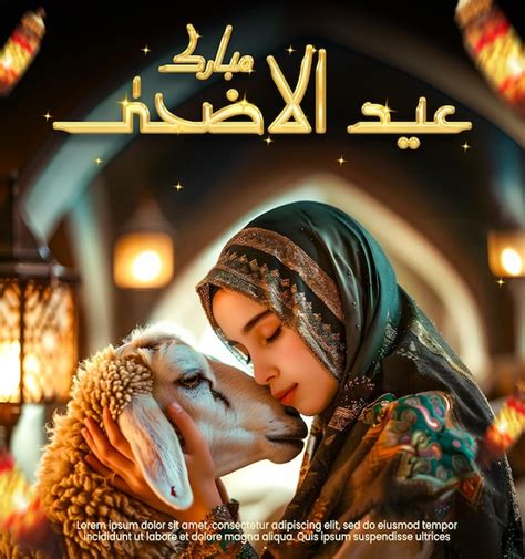 Premium Psd Psd Eid Ul Adha Glowing Poster Design Girl Sheep And