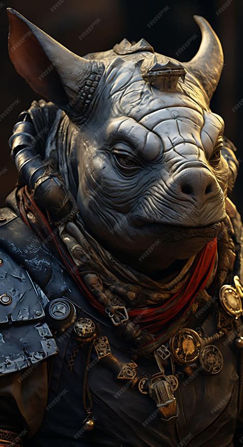 Premium Photo Portrait Of Rhino Pirate Brawler Costume Horned Bandana