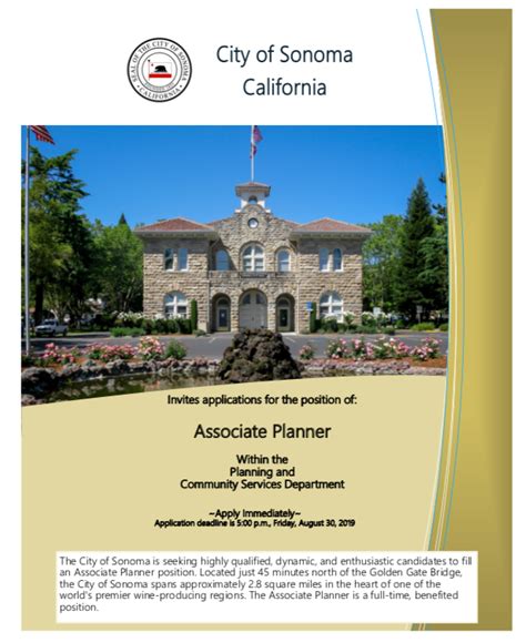 City Now Accepting Applications For Full Time Associate Planner City Of Sonoma