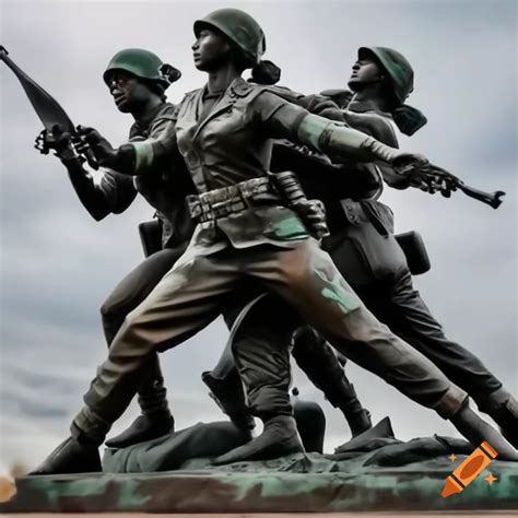 Bronze Sculpture Of Indian Army Soldiers Showcasing Camaraderie And