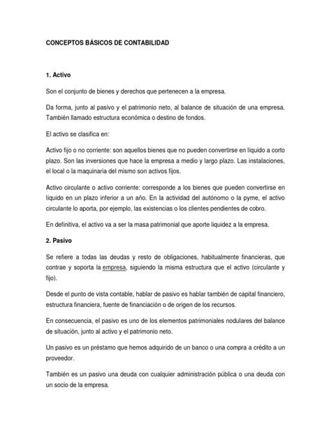Conceptos Básicos De Contabilidad Pdf Contabilidad Hoja De Balance