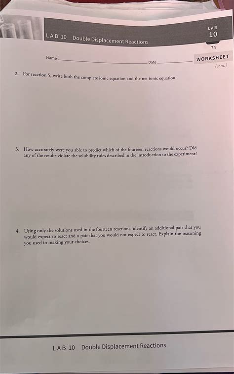 Solved Cont Lab Experiment Lab Lab 10 Double Displacement Reactions