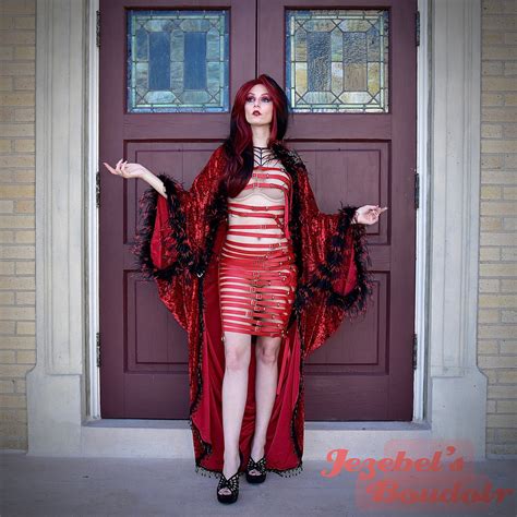 Velvet Sheer Spider Web Robe Black Red Vampire Duster Feather Beaded Jezebels Fascination
