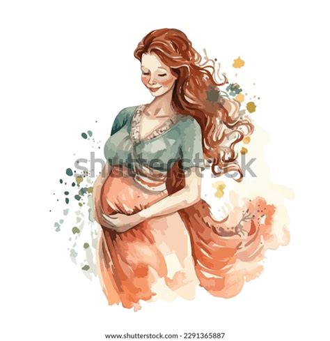 Pregnant Lady Watercolor Illustration Mothers Day Stock Vector Royalty