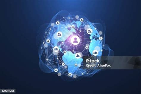 글로벌 소셜 네트워크 네트워킹 및 데이터 연결 개념입니다 전 세계 인터넷 및 기술 신경총 라이트 라인으로 연결된 동적 파도 가상