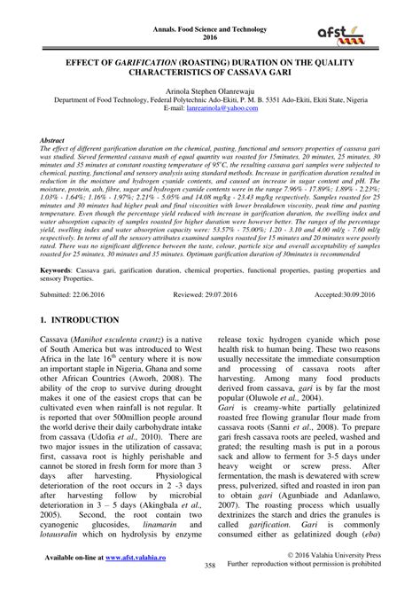 Pdf Effect Of Garification Roasting Duration On The Quality