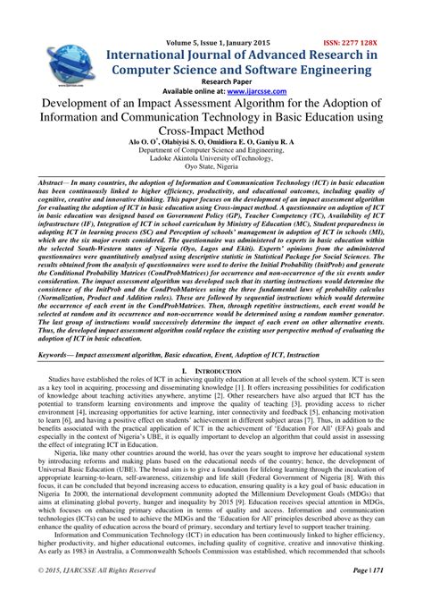 Pdf Development Of An Impact Assessment Algorithm For The Adoption Of Information And