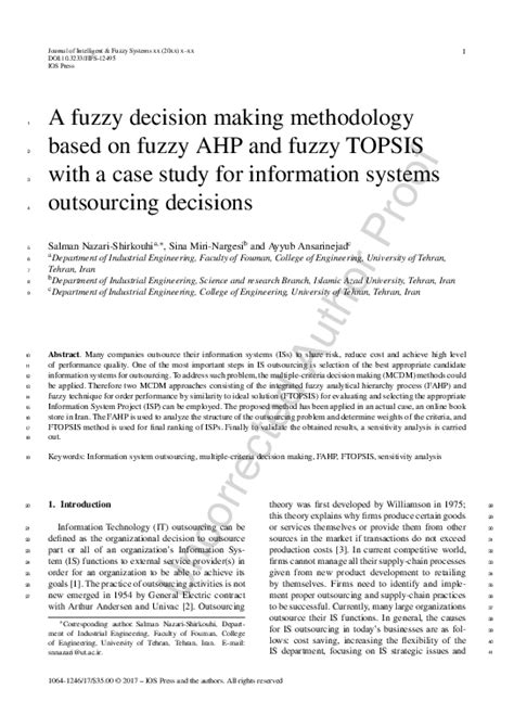 Pdf A Fuzzy Decision Making Methodology Based On Fuzzy Ahp And Fuzzy