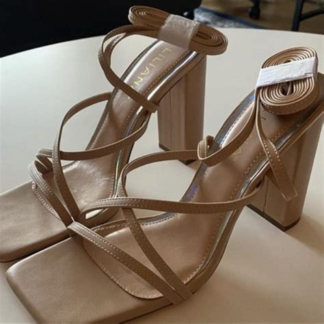Liliana Shoes Beige Leather Square Toe Heel Depop