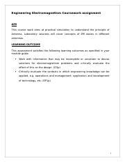 EM Assignment Tasks Docx Engineering Electromagnetism Coursework Assignment AIM This Course