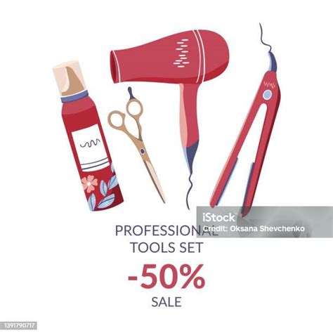 아름다운 미용사 도구 판매 배경 포스터 엽서 배너 전단지 초대장을위한 손으로 그린 벡터 일러스트 레이 션 템플릿 디자인 0명에 대한 스톡 벡터 아트 및 기타 이미지 Istock