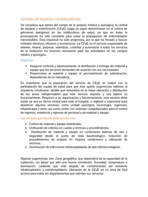 Central De Equipos Y Esterilización Pdf