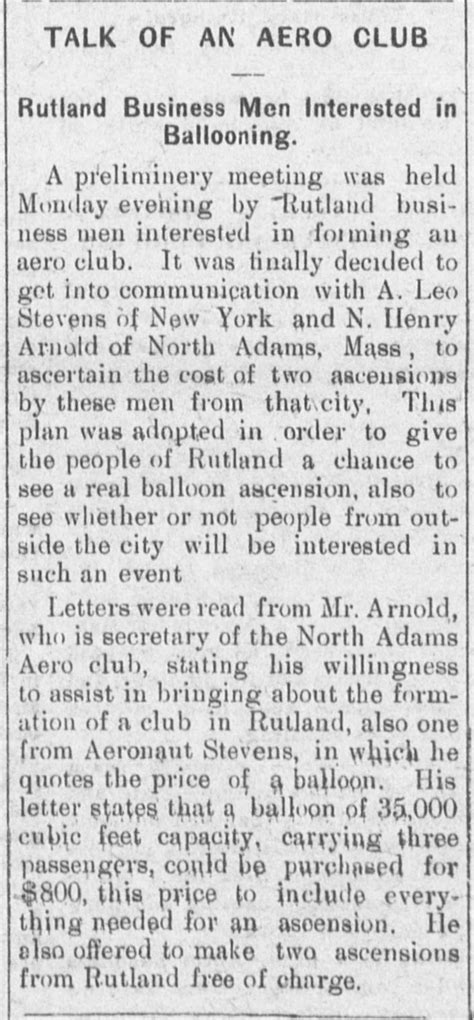 Rutland Vermont Balloon Ascensions New England Aviation History