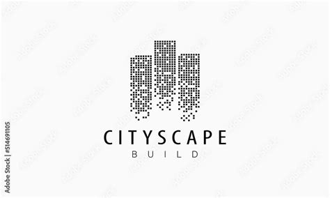 Dispersed Building Vector Logo With Disintegration Effect Square