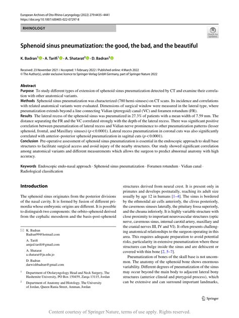 Sphenoid Sinus Pneumatization The Good The Bad And The Beautiful