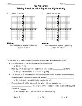 Solving Absolute Value Equations Algebraically Guided Notes By Samazon