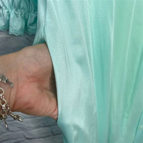 Vintage Texsheen Peignoir Nightgown Set Teal Blue Size M Shiny Etsy