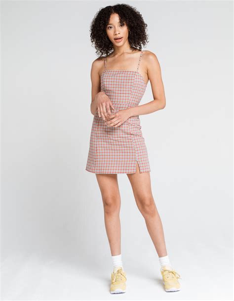 Ivy And Main Plaid Side Slit Mini Dress Rust Tillys