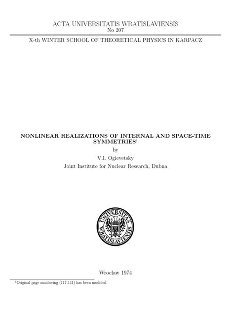 Nonlinear Realizations Of Internal And Space Time Symmetries Pdf Group Mathematics Gauge