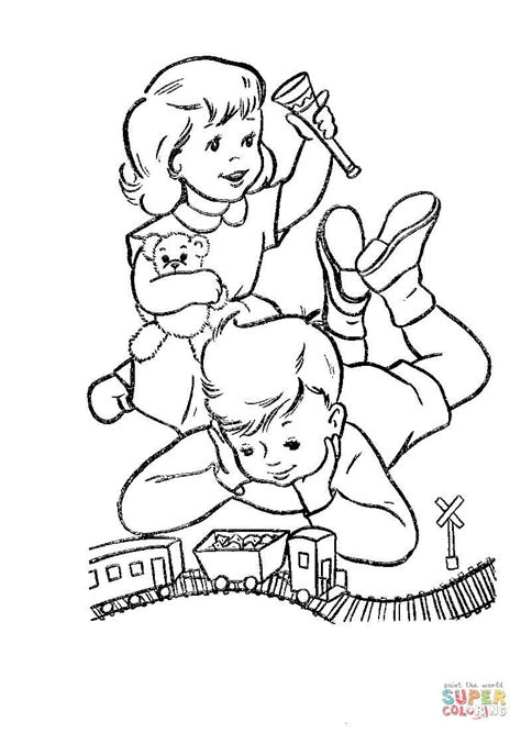 Coloriage Enfants Qui Jouent Avec Leurs Nouveaux Jouets Coloriages