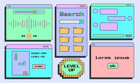 Retro Window With Button Ui Ux Elements In Retro Style Stock