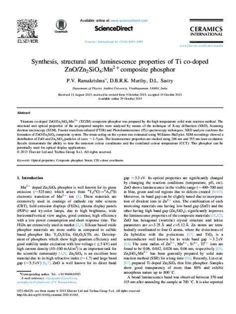pdf synthesis structural and luminescence properties of ti co doped zno zn2sio4 mn2 composite
