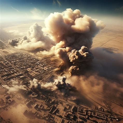 Premium Photo Large Explosion In The Middle Of A City