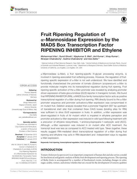 Pdf Fruit Ripening Regulation Of α Mannosidase Expression By The Mads