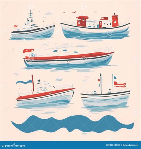 Various Boats Cartoon Vector 57949819