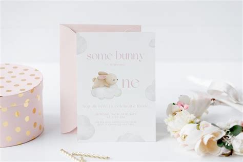 Some Bunny Is Turning One Birthday Party Invitation Editable Digital