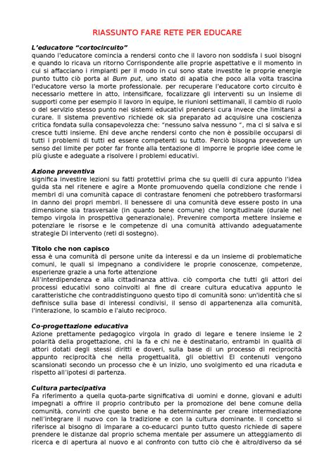 Riassunto Libro Fare Rete Per Educare Docsity
