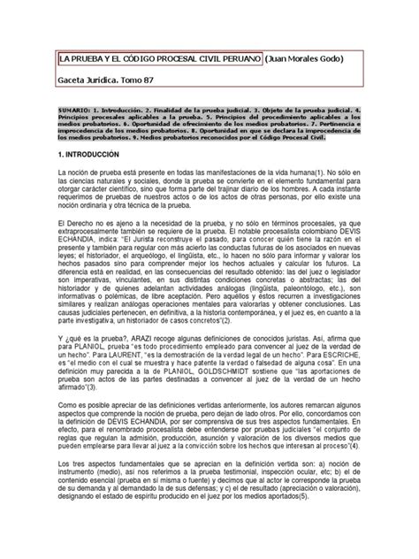 Pdf La Prueba Y El Código Procesal Civil Peruano Lectura Gj
