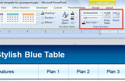 ใช้ตารางเครื่องมือยางลบใน Powerpoint เพื่อลบตารางพรมแดน