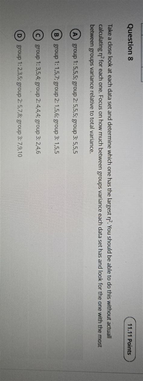 Question 8 1111 Points Take A Close Look At Each Data Set And Determine
