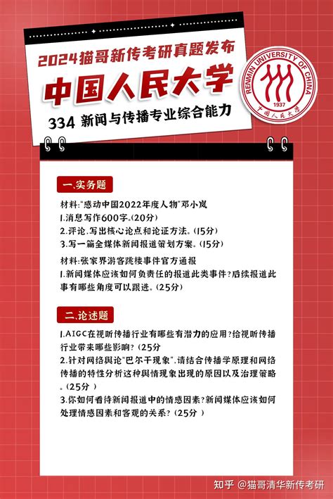 2024猫哥新传考研真题发布：中国人民大学 知乎