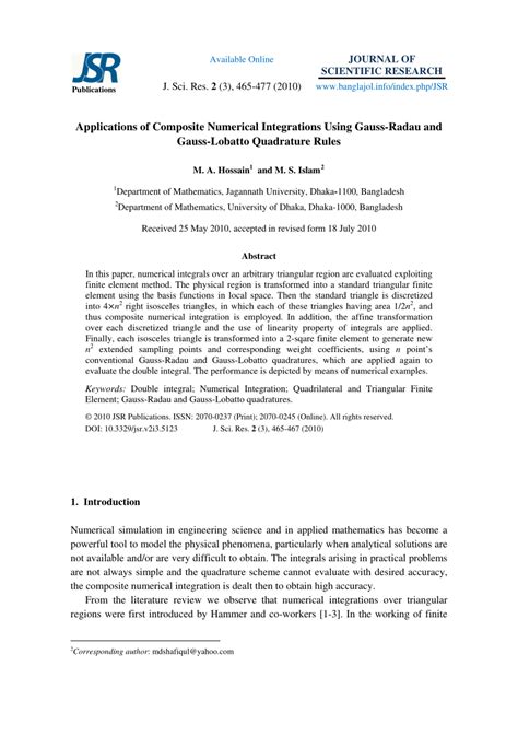 Pdf Application Of Composite Numerical Integrations Using Gauss Radau