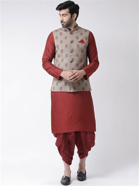 Buy Kisah Men Maroon Ethnic Motifs Kurta With Dhoti Pants And Nehru