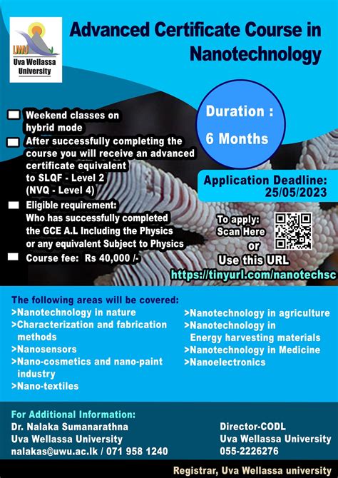 Advanced Certificate Course In Nanotechnology Uva Wellassa University