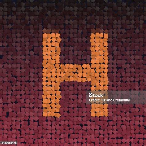 어두운 배경에 주황색 문자 H의 3d 렌더링 모자이크 효과 창의적인 글자 0명에 대한 스톡 사진 및 기타 이미지 0명 갈색 거친 Istock