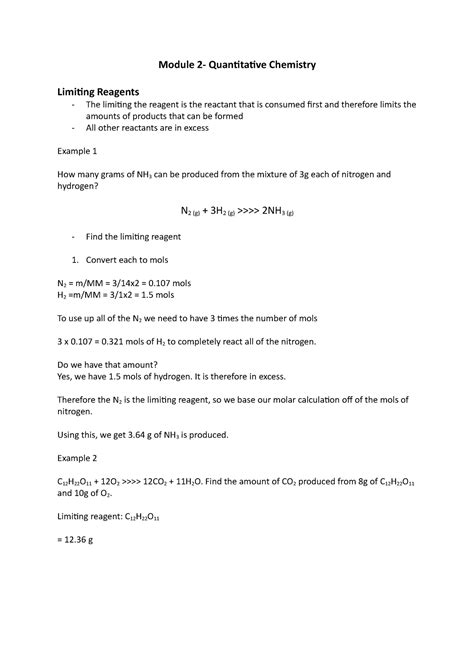 Limiting Reagent Module 2 Quantitative Chemistry Limiting Reagents