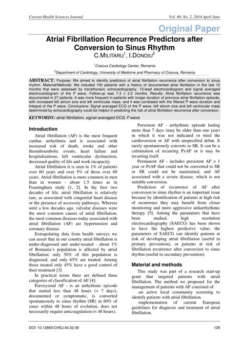 Pdf Atrial Fibrillation Recurrence Predictors After Conversion To Sinus Rhythm