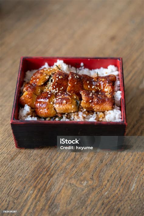 Delicious Unagi Bento Japanese Grilled Freshwater Eel Rice Box On Table