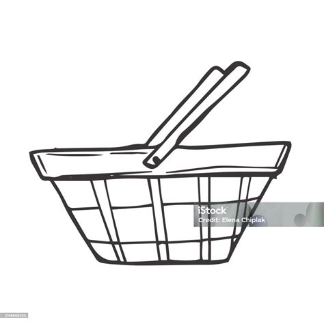 Plastic Shopping Basket Doodle Style Sketch Illustration Hand Drawn