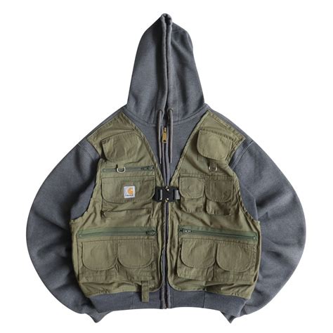 Carhartt Reworked Carhartt Midweight Zip Up Hoodie Dark Grey Army Grailed