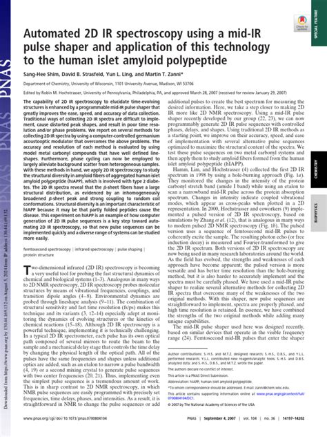 Shim Et Al 2007 Automated 2d Ir Spectroscopy Using A Mid Ir Pulse Shaper And Application Of This