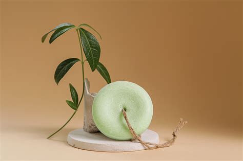 일반 베이지색 배경에 둥근 모양의 수제 솔리드 드라이 샴푸 천연 헤어 화장품 비누 수공예품 환경 친화적 인 제품 낭비 없음 비누
