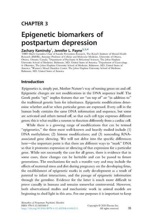 Chapter 3 Epigenetic Biomarkers Of Pos 2020 Biomarkers Of Postpartum