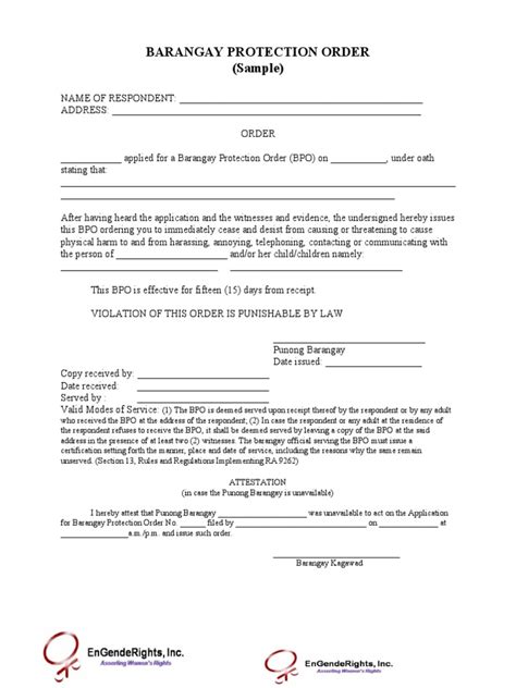 Barangay Protection Order Sample Pdf Justice Public Law