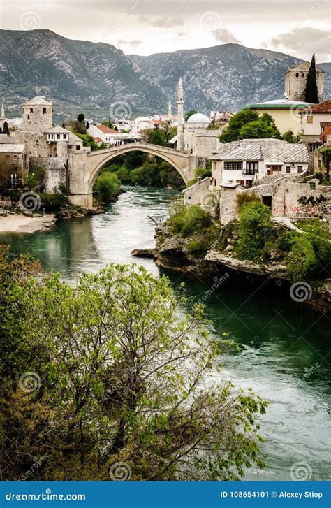 City Of Mostar And Neretva River Stock Image Image Of Outdoor